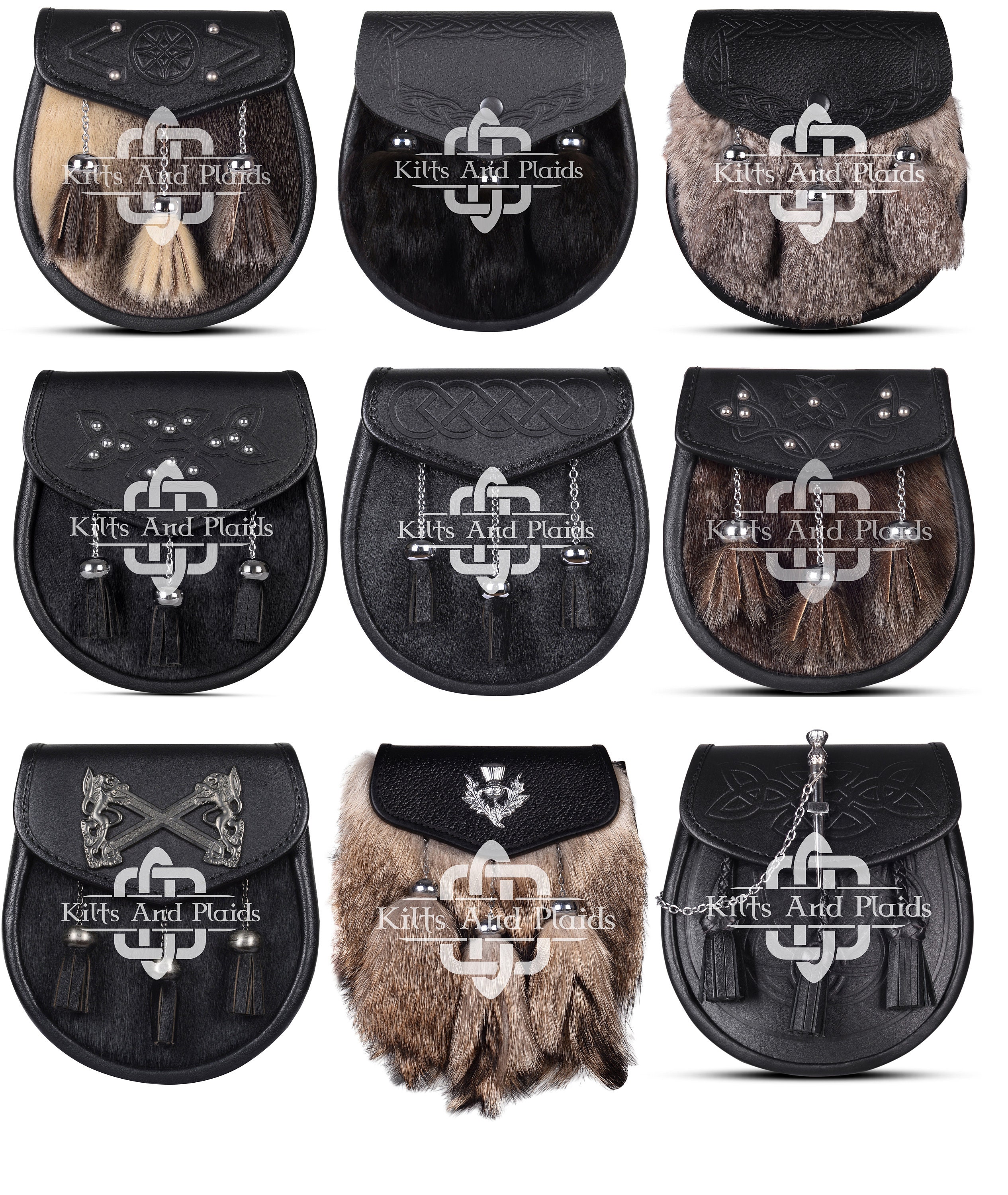 Quality Leather Sporrans Black Leather Scottish Semi Dress Sporran Premium Handmade Kilt Sporran ...