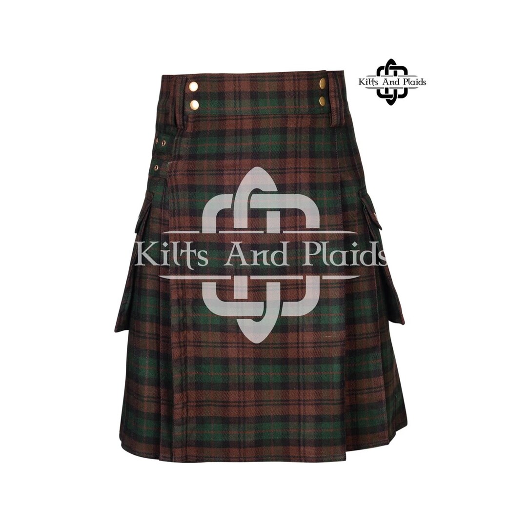 BROWN WATCH Tartan Utility Kilt - Scottish Utility Kilt - Cargo Pockets ...