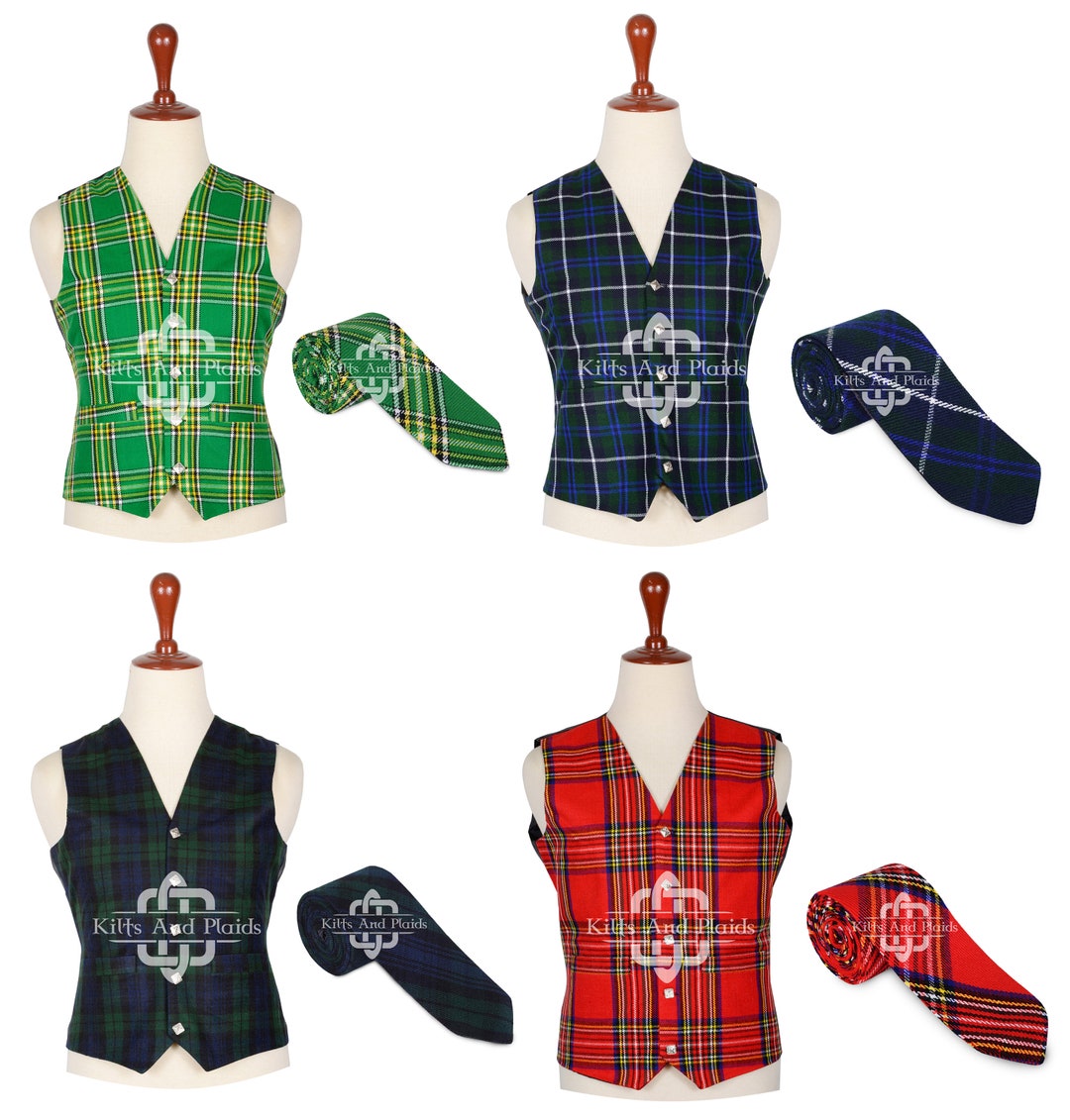 Traditional Scottish 5 Button Tartan Waistcoat & Necktie Set – Acrylic ...