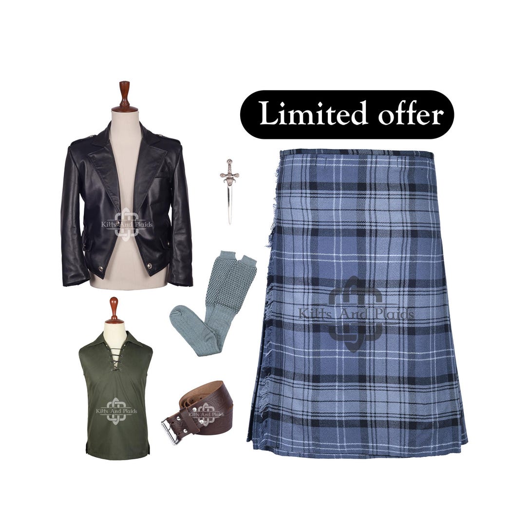 Scottish Hamilton Gray Tartan Kilt Outfit Set 8 Yar Kilt With Leather ...