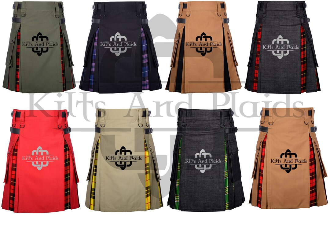 Scottish Hybrid Kilts for Men - Utility Cargo Pockets Kilt - Cotton and Tartan Hybrid Kilt ...