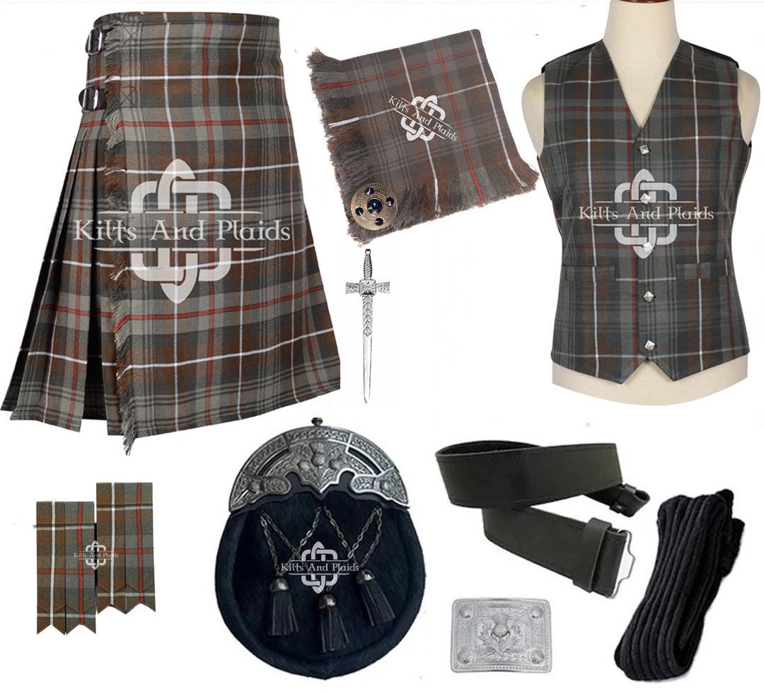 Mackenzie Weathered 8 Yard Tartan Kilt Package - Scottish 16 Oz Acrylic ...