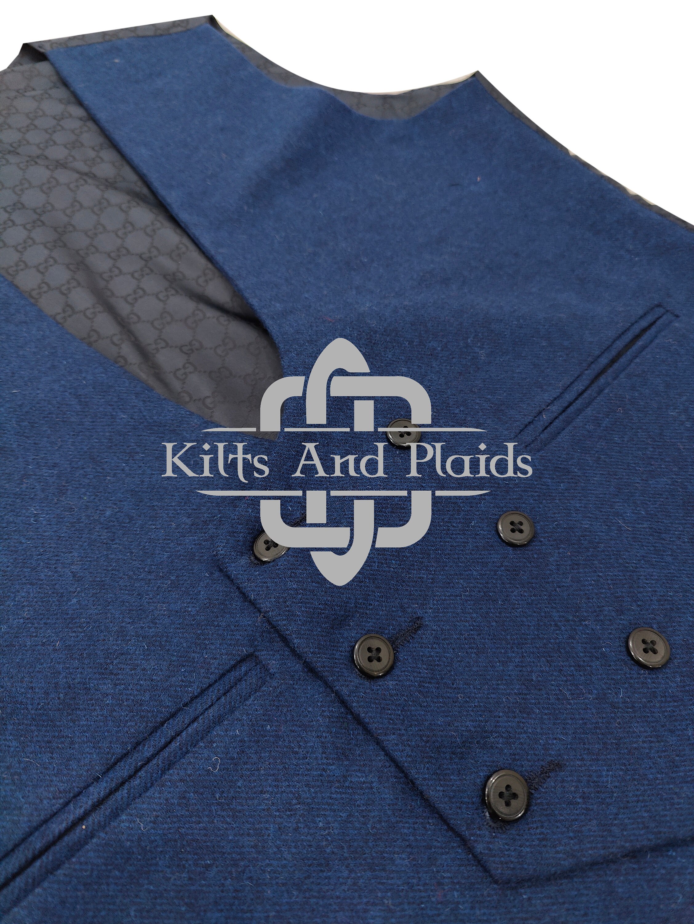 Navy Blue Tweed Waistcoat Double Breasted Scottish Kilt - Etsy