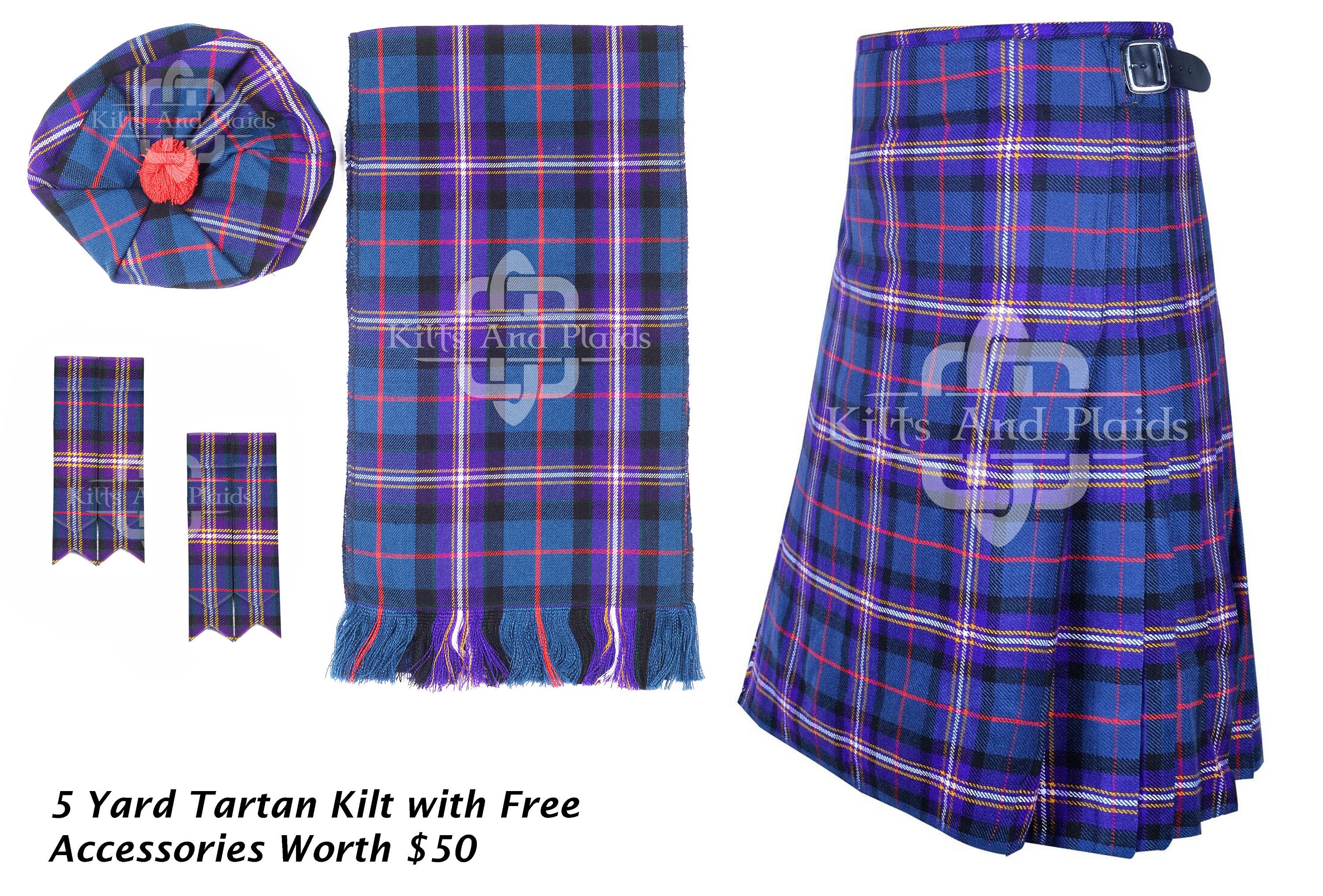 Scottish Tartan 5 Yard Kilt Premium Handmade Custom Size Traditional ...
