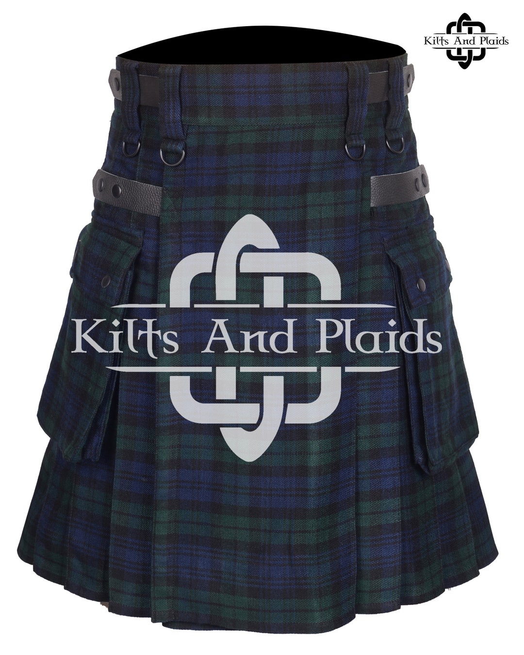 BLACK WATCH Tartan Handmade Scottish Tartan Utility Kilt Cargo Pockets Utility Kilts for Men ...