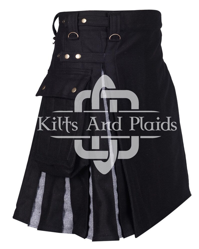 Black and Gray Wool Utility Kilt - Kilt for Men Traditional Highlander ...