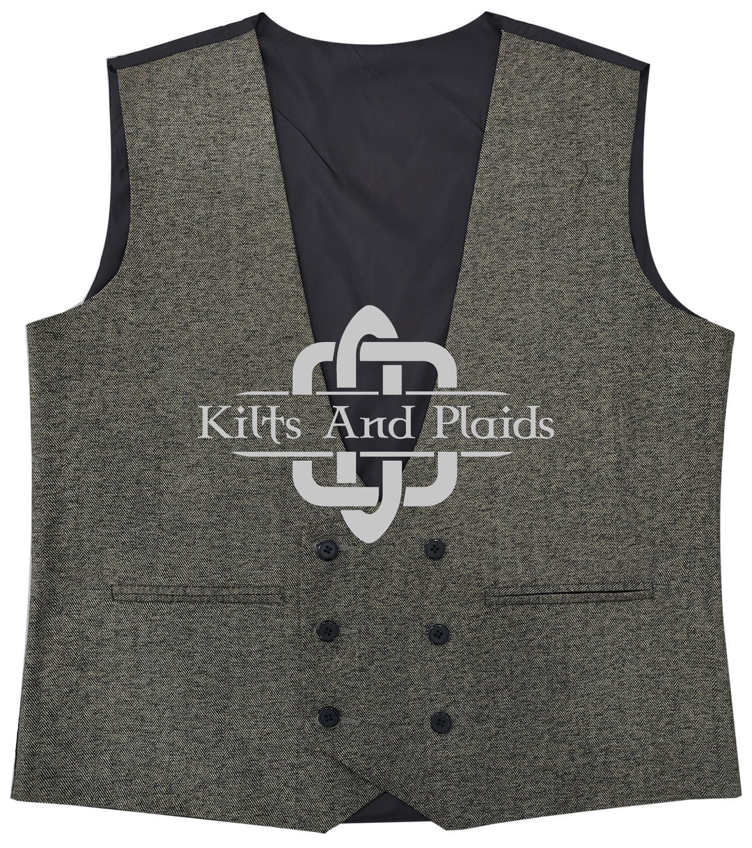 Light Brown Tweed Waistcoat - Double Breasted Scottish Kilt Waistcoat ...