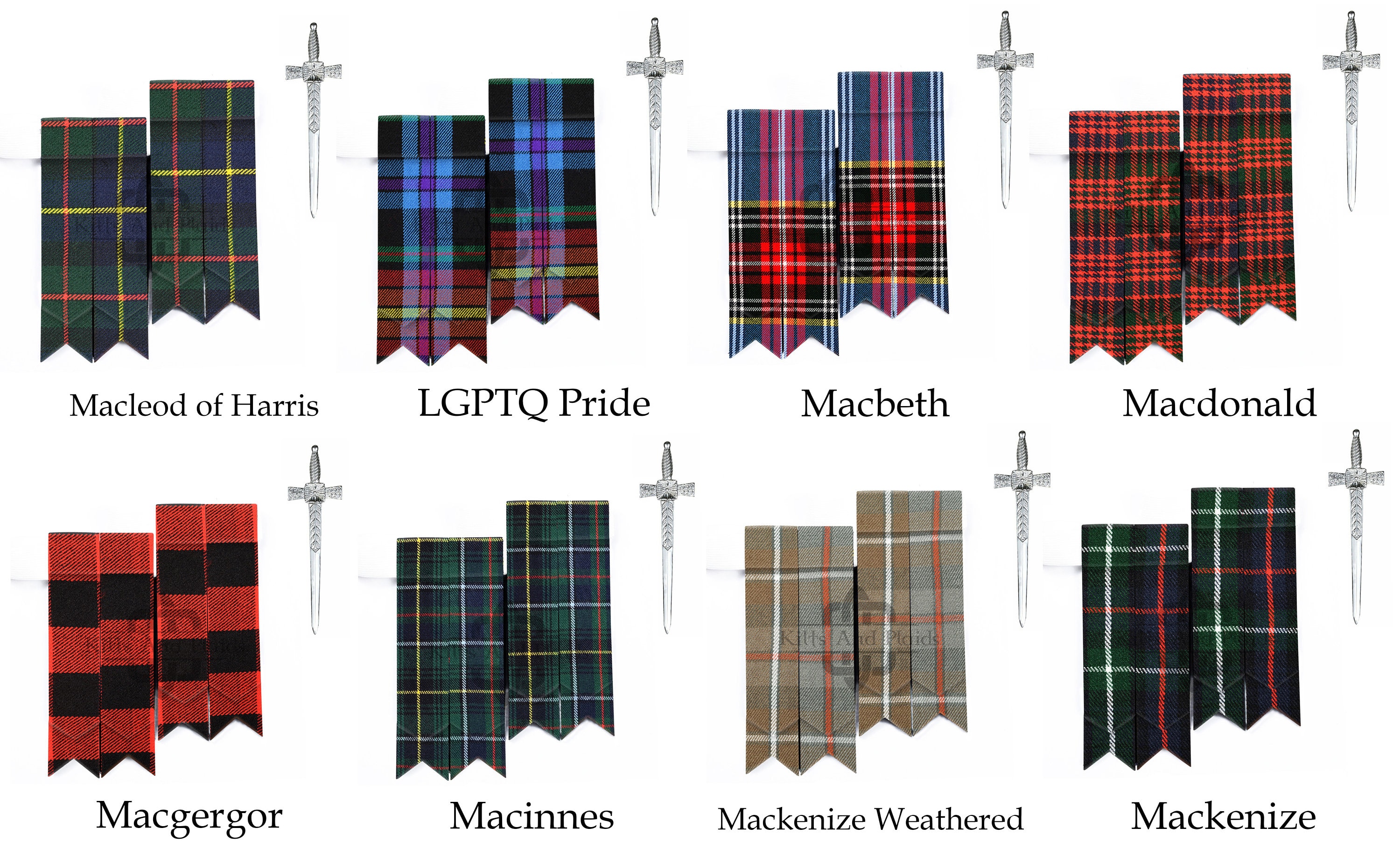 Kilt Flashes Kilt Pin Scottish Kilt Hose Sock Garters Flashes Highlander Tartan Kilt Flashers ...