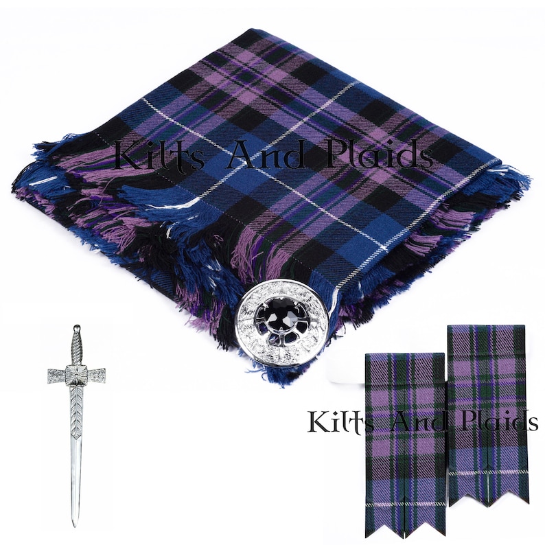 Kilt Accessories Package - Scottish Tartan Fly Plaid - Brooch Pin ...