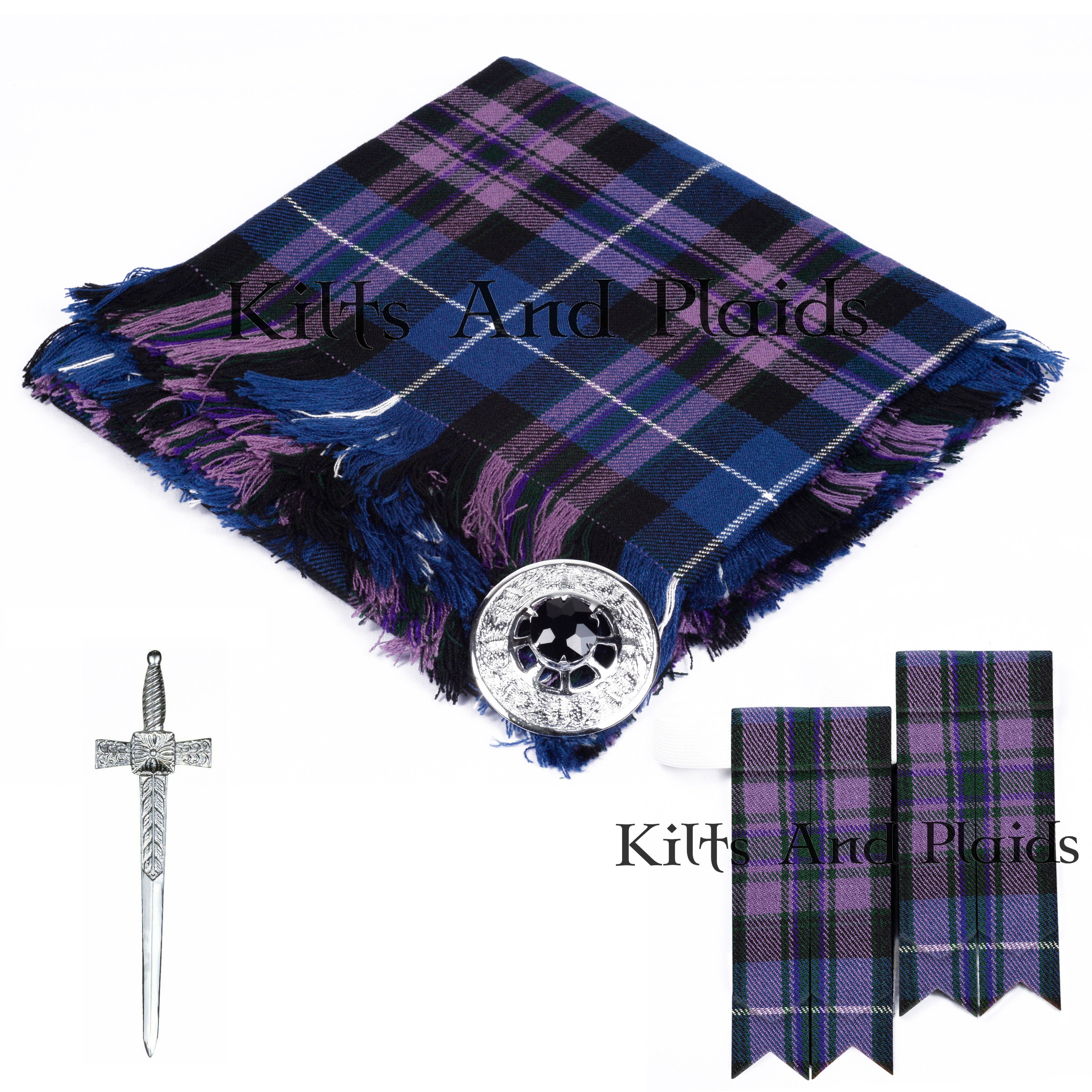 Kilt Accessories Package - Scottish Tartan Fly Plaid - Brooch Pin ...