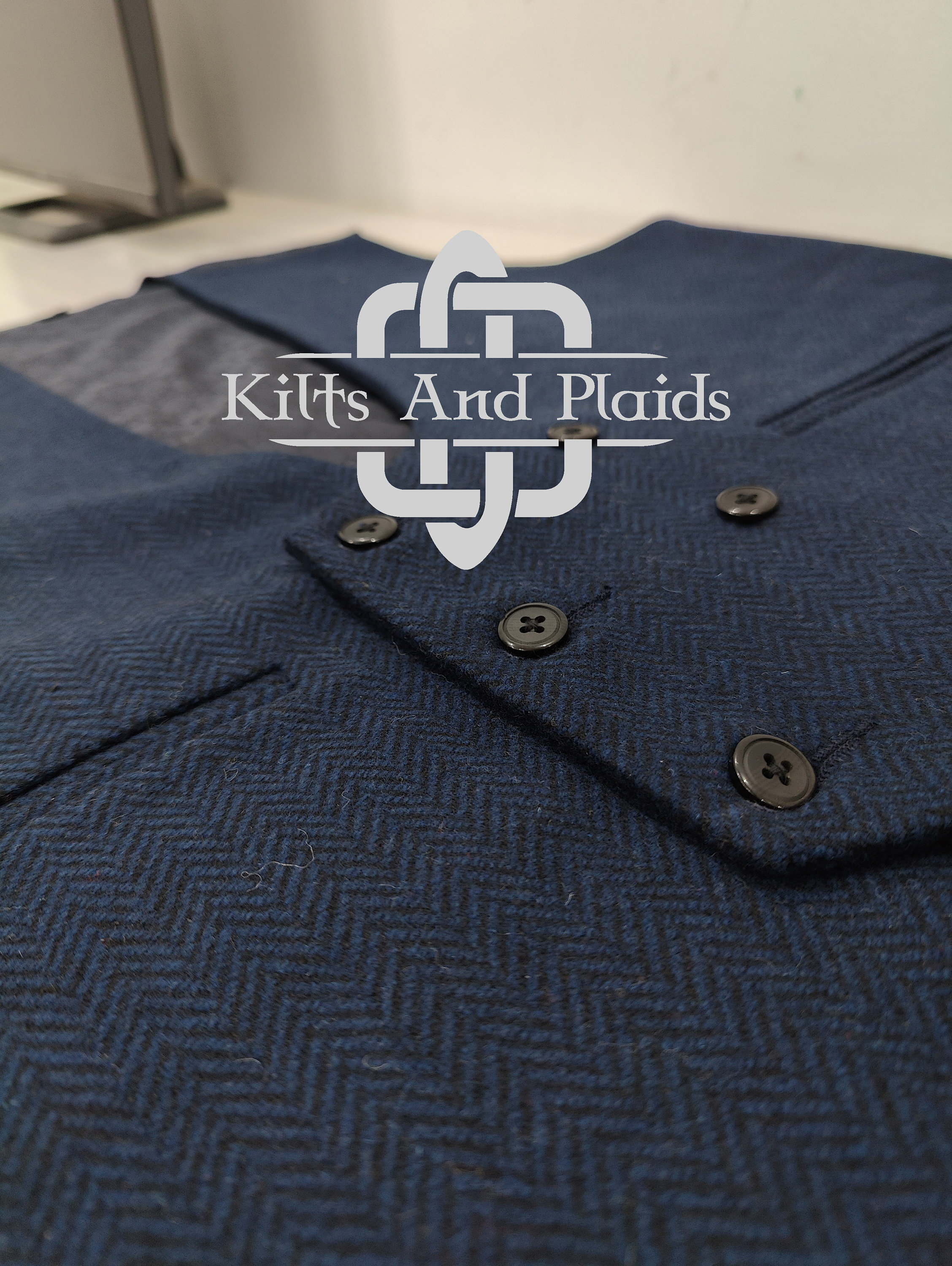 Navy Blue Herringbone Tweed Waistcoat Double Breasted - Etsy