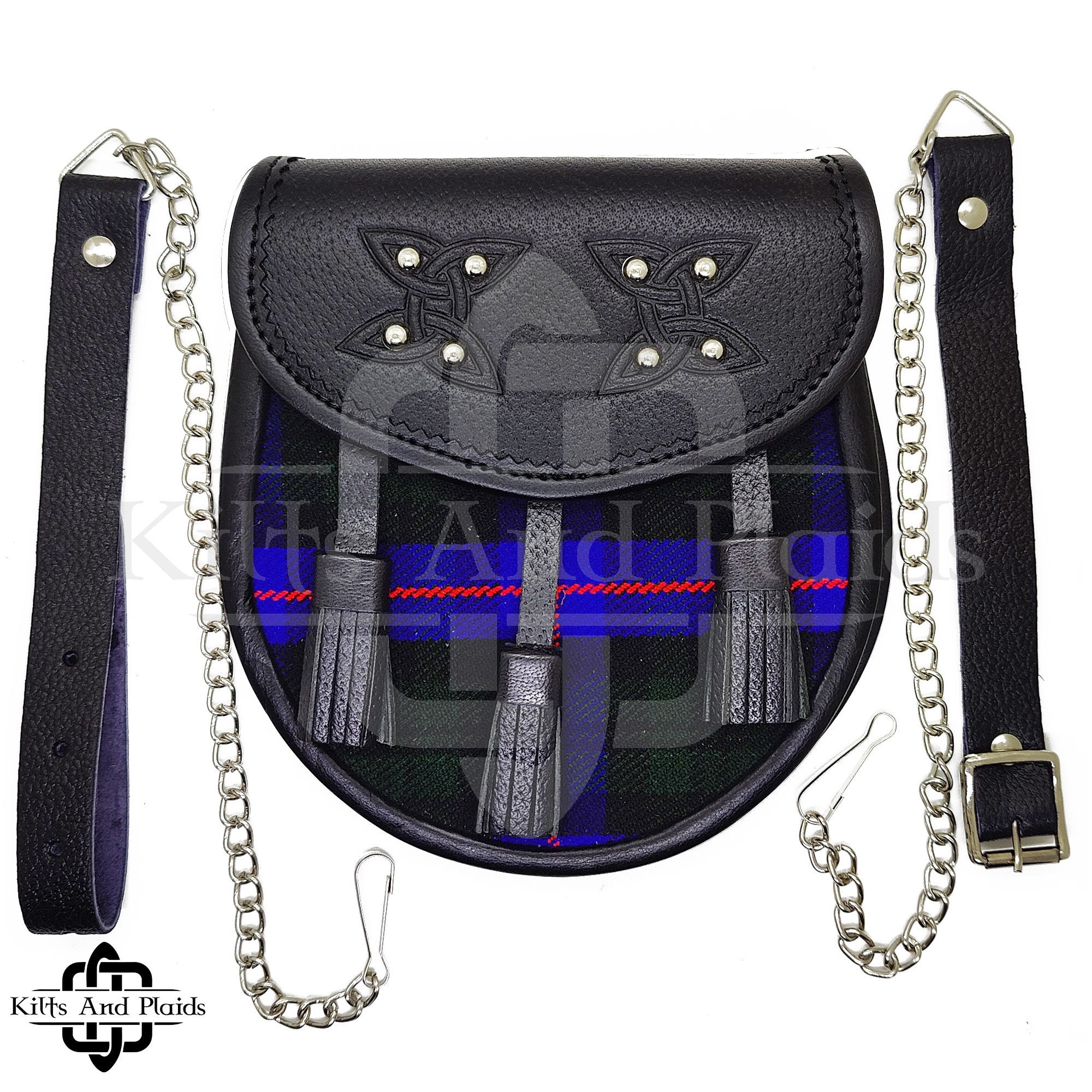 Handmade Scottish Sporran -real Black Leather Sporran - Kilt Sporran ...
