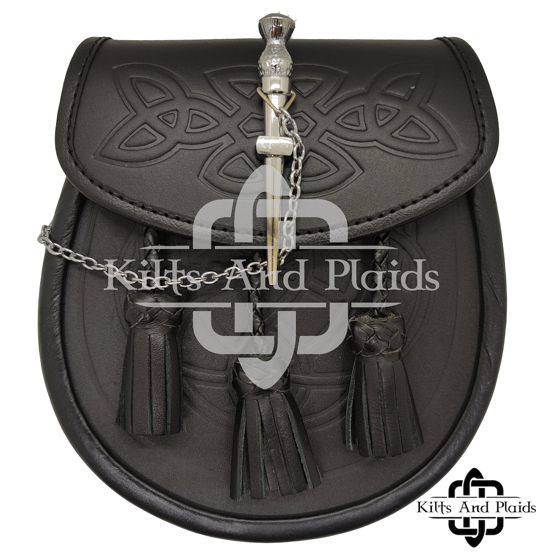 Black Leather Sporran - Celtic Embossed Kilt Sporran - Scottish Day ...
