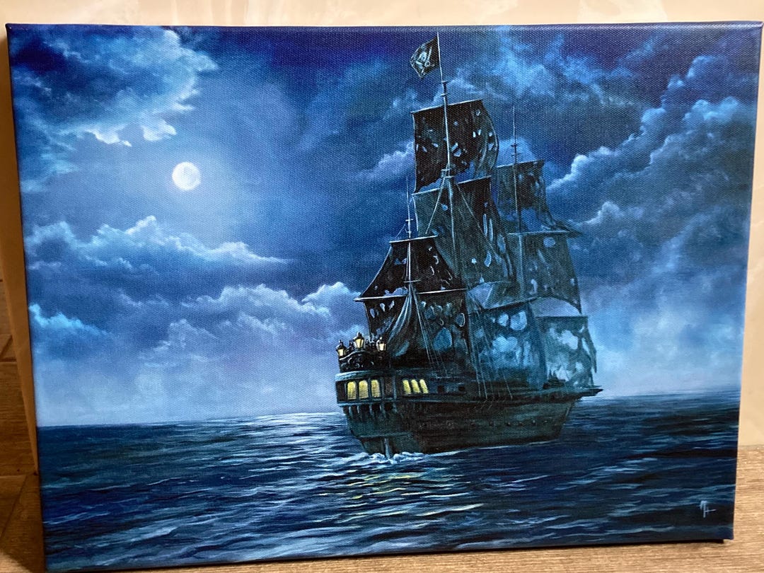 Moonlight Pirate Ship, Stunning Landscape Wall Art for Home Decor ...