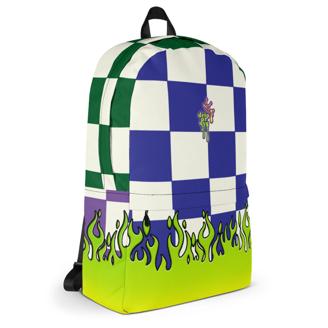 DRIP OR DYE Checker Flames Color Block Backpack Alien Green - Etsy