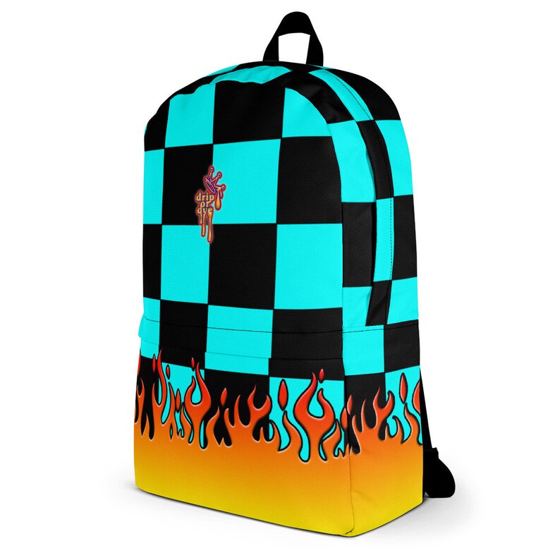 DRIP OR DYE | Checker Flames Backpack Trippy Teal - Etsy