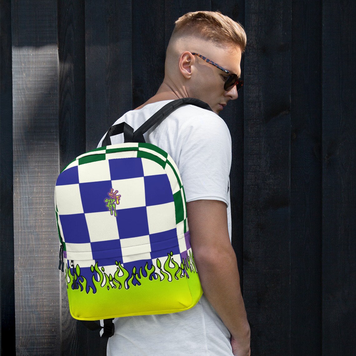 DRIP OR DYE Checker Flames Color Block Backpack Alien Green - Etsy