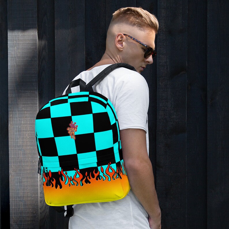 DRIP OR DYE | Checker Flames Backpack Trippy Teal - Etsy