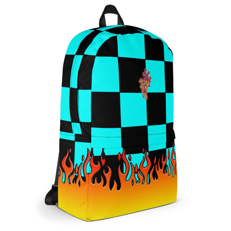 DRIP OR DYE | Checker Flames Backpack Trippy Teal - Etsy