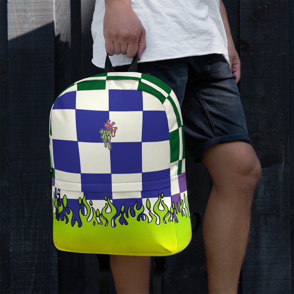 DRIP OR DYE Checker Flames Color Block Backpack Alien Green Royal Blue ...