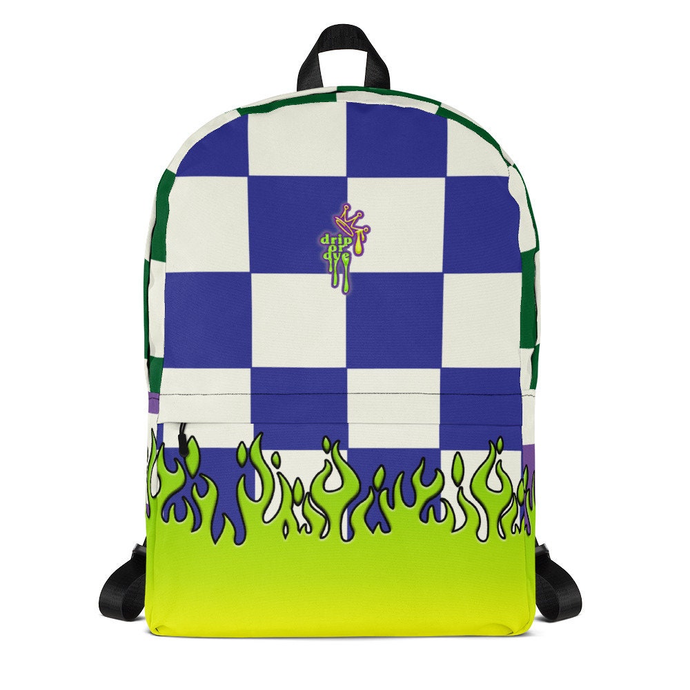 DRIP OR DYE Checker Flames Color Block Backpack Alien Green Royal Blue ...