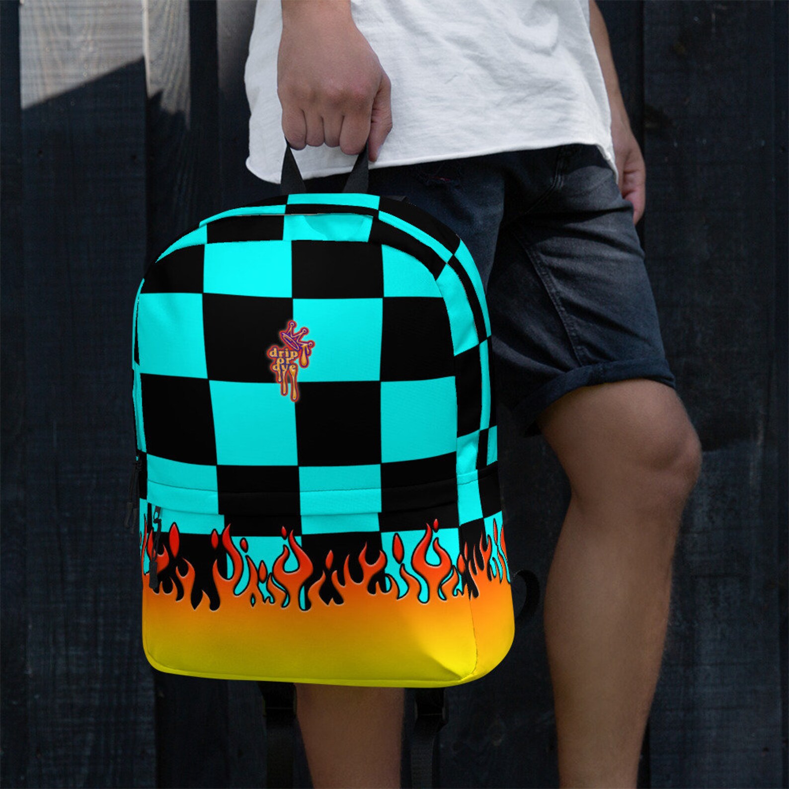 DRIP OR DYE | Checker Flames Backpack Trippy Teal - Etsy