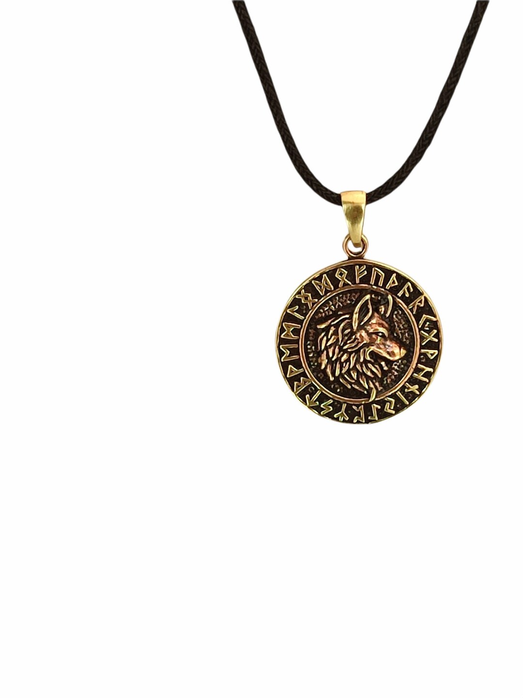 Wolf Head Pendant Bronze Runes Futhark Wolf Head Runes Futhark No.155 ...