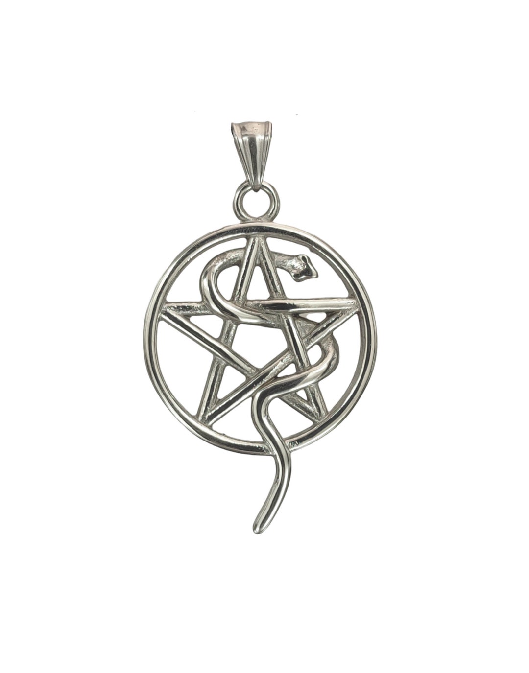 Large Pentagram Snake White Magic Protection Pentagram Pendant ...