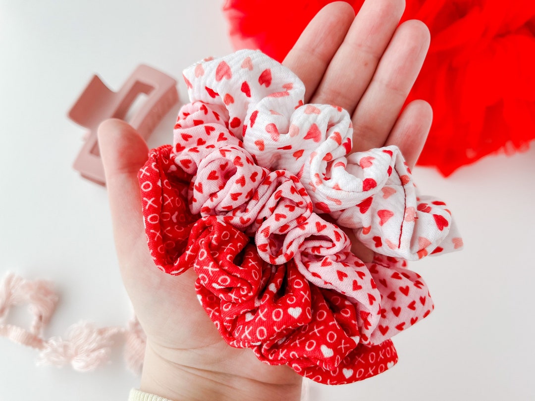 Valentine's Day Scrunchie: Red Heart & Floral Hair Tie - Etsy