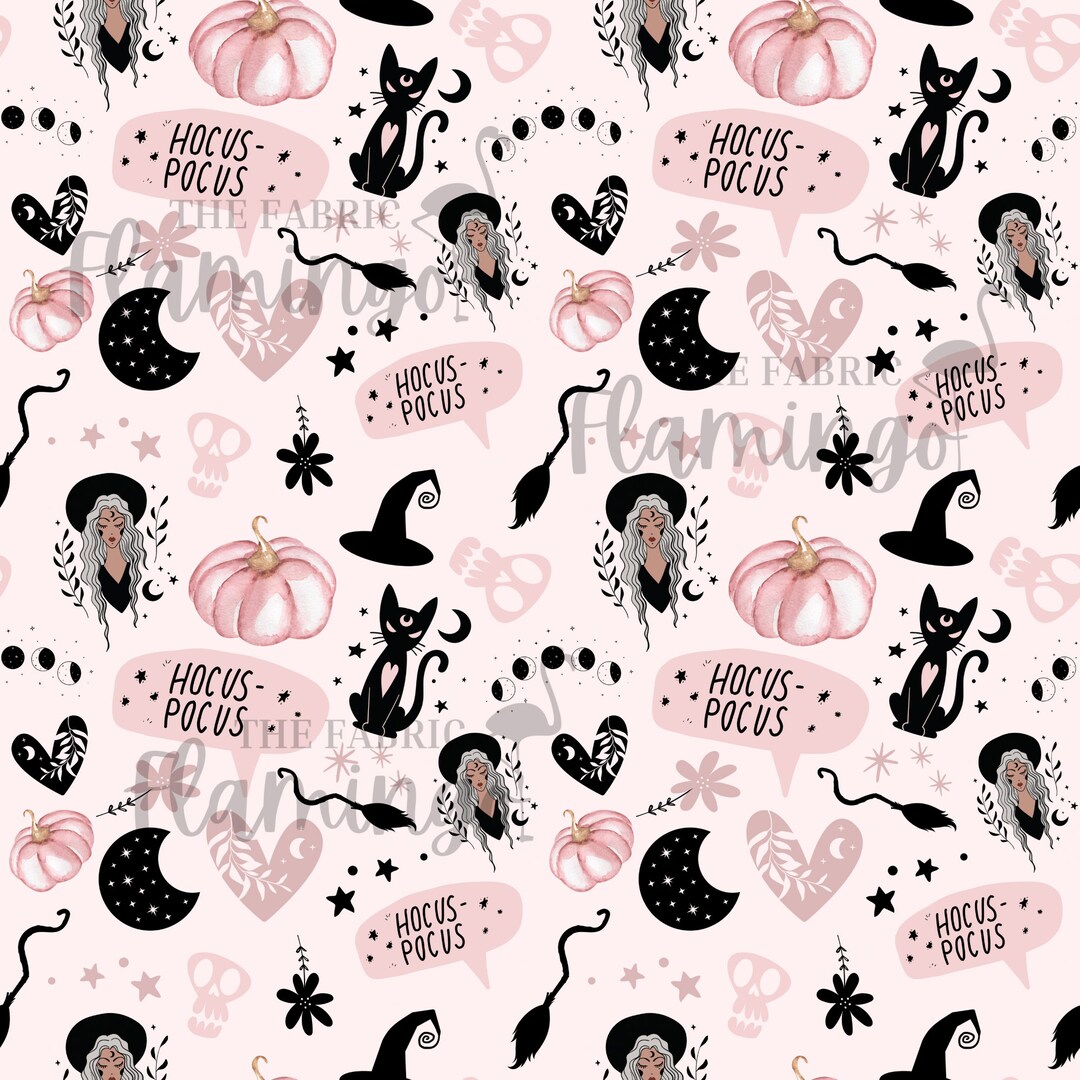 Pink Witch Seamless File Hocus Pocus Black Cat Witchy Digital Paper ...