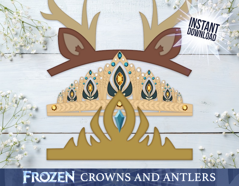 Anna and Elsa Crowns and Antlers Printable Frozen Themed Party Favour ...