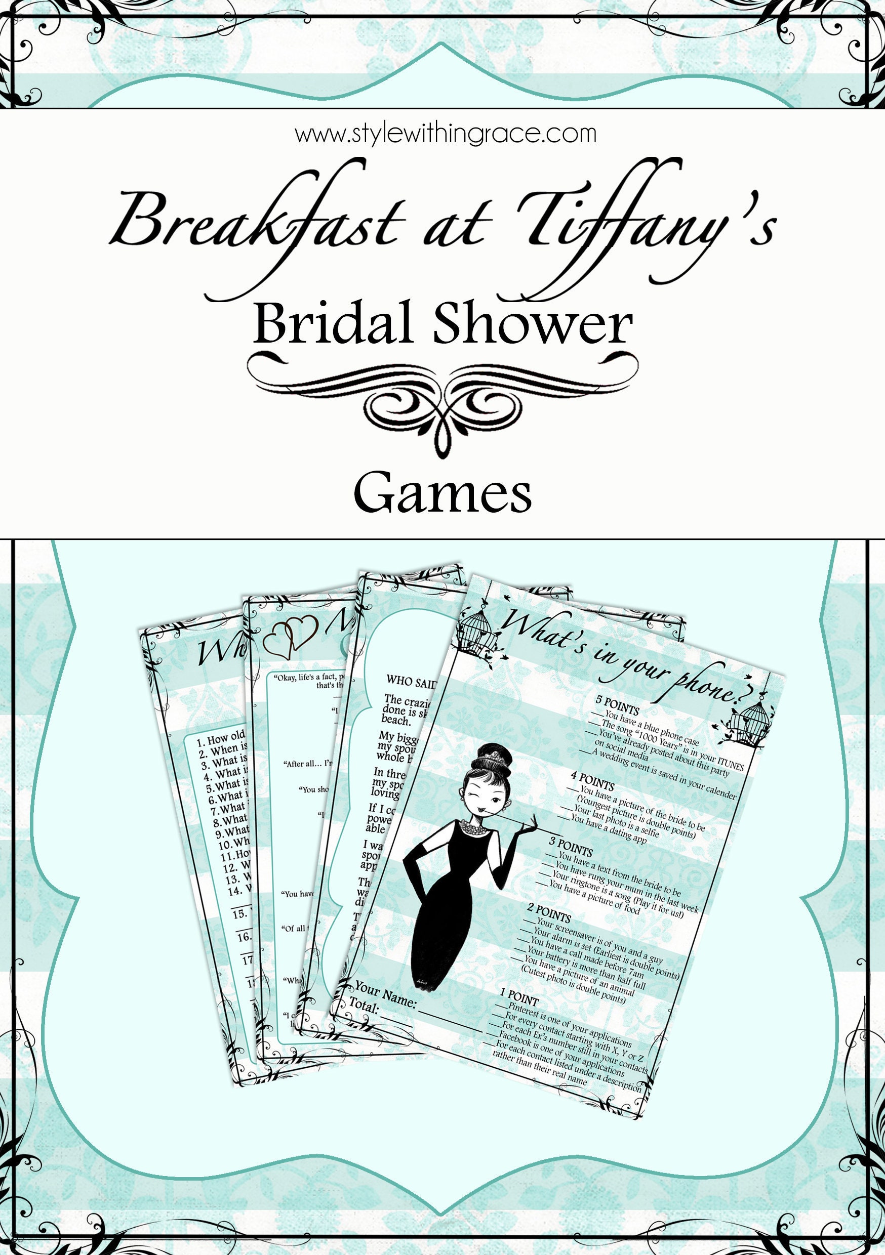 Breakfast at Tiffany's Bridal Shower Game Cards - Etsy