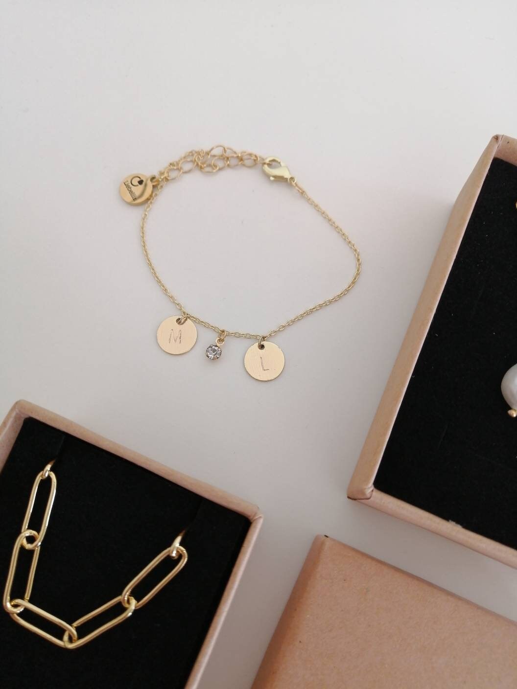 Multiple Initials Bracelet, Engraving, Initial Chain, Crystal, 18k Gold ...