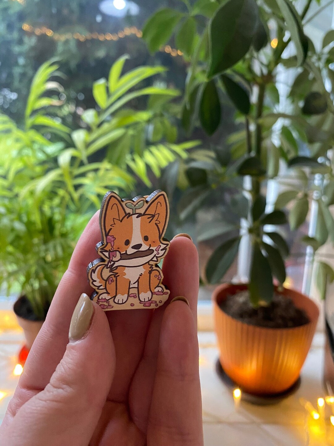 Sprout the Corgi Wooden Pin Badge! - Etsy