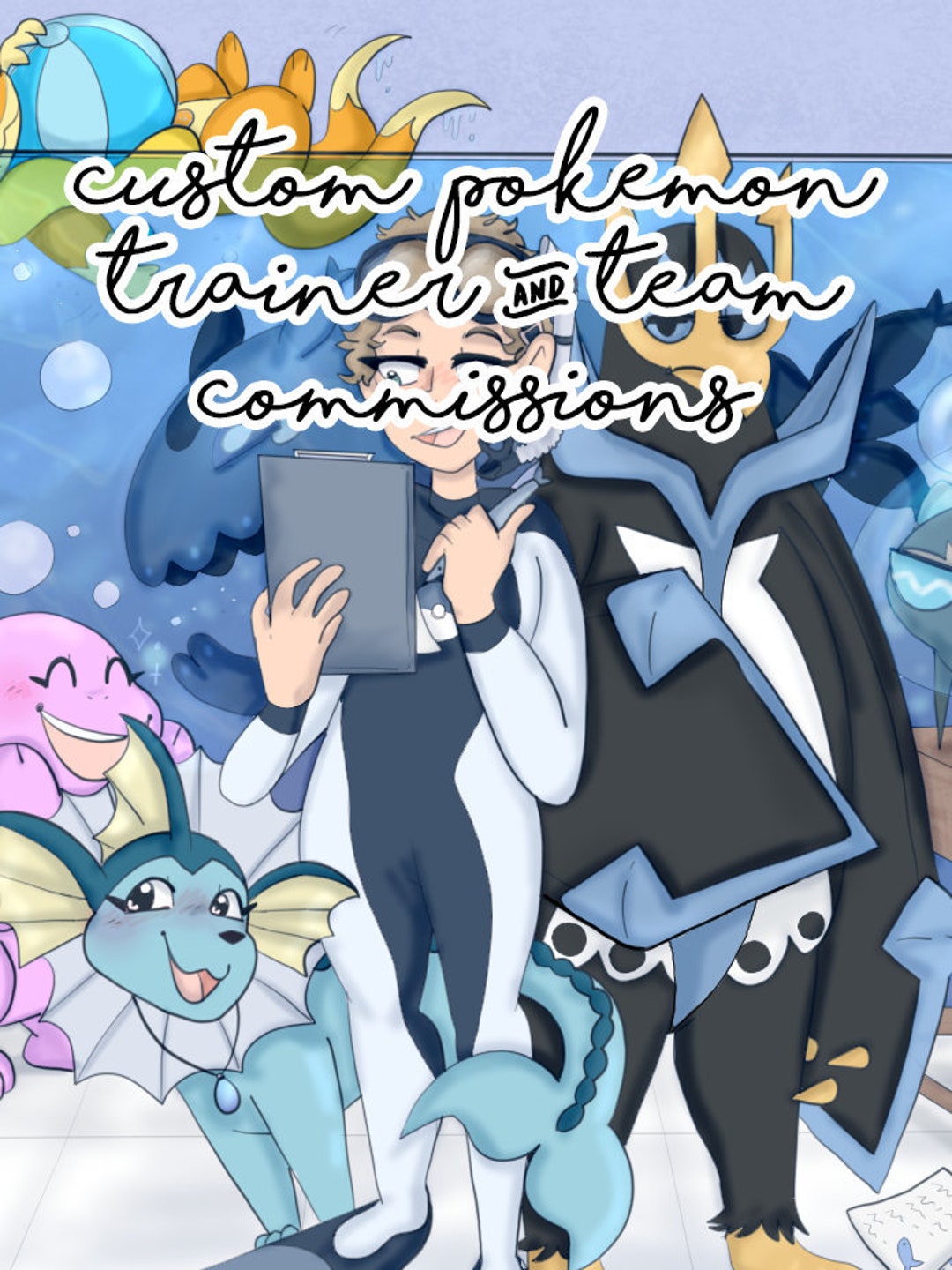 I Draw You as a Pokemon Trainer With Your Team Custom Digital Pokemon ...