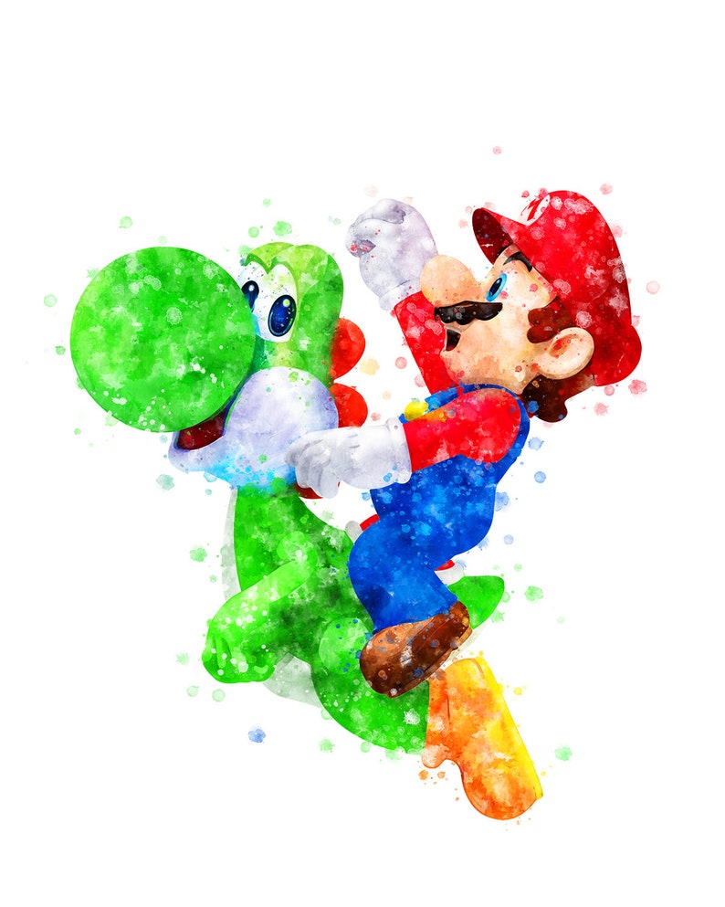 Super Mario Yoshi Art Print Super Mario Poster Mario and Yoshi - Etsy