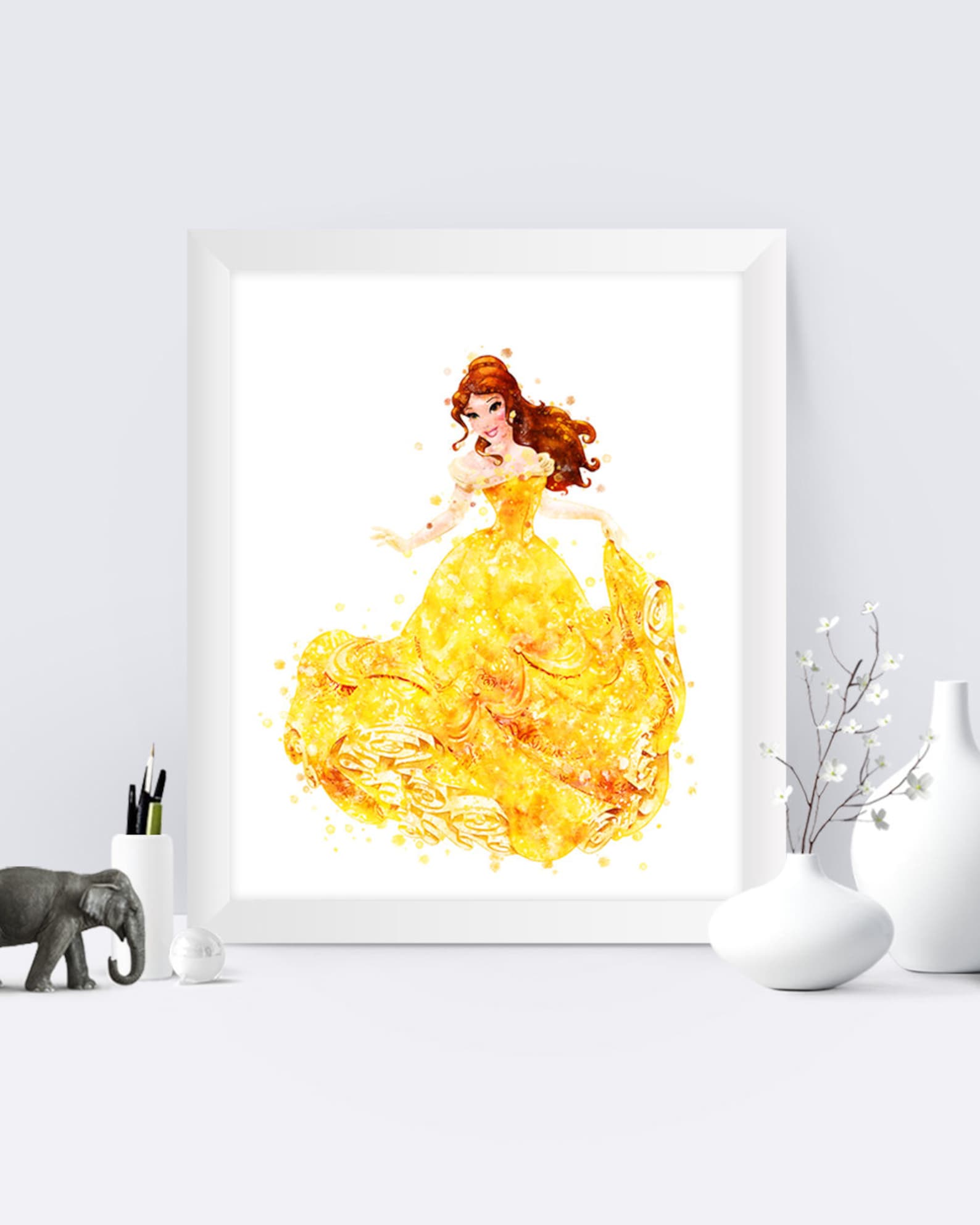 Princess Belle Print Princess Art Belle Watercolor Princess - Etsy