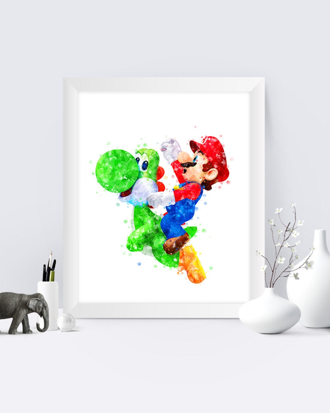 Super Mario Yoshi Art Print Super Mario Poster Mario and Yoshi ...