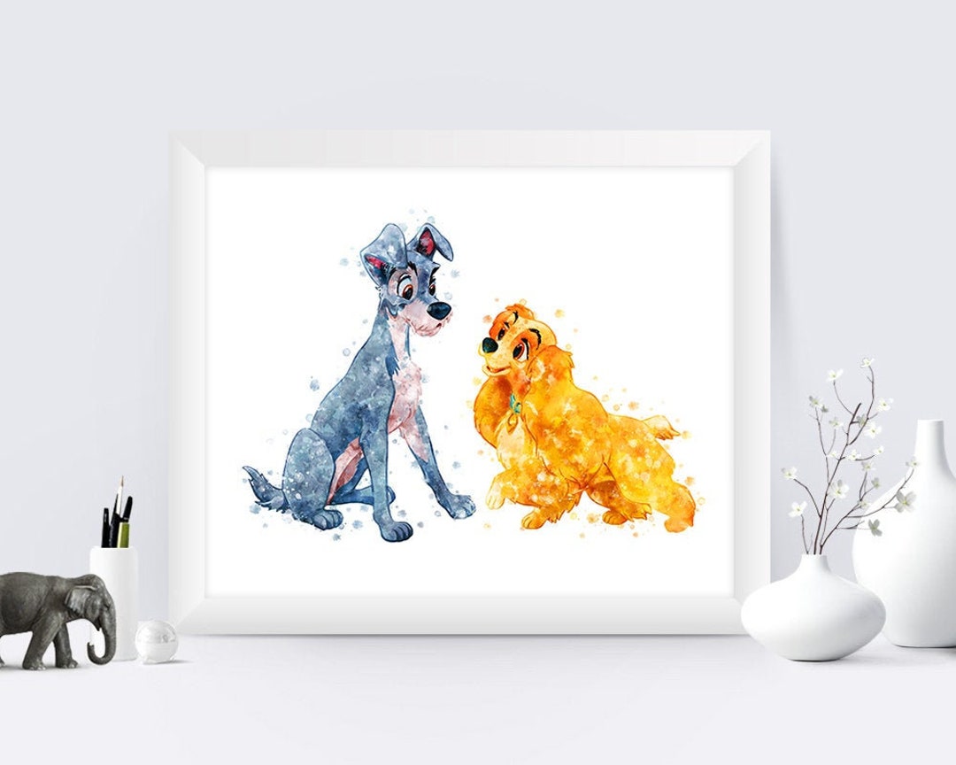 Lady and the Tramp Print Printable Lady and the Tramp Watercolor Lady ...
