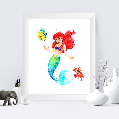 Princess Ariel Print Little Mermaid Watercolor Princess Poster - Etsy