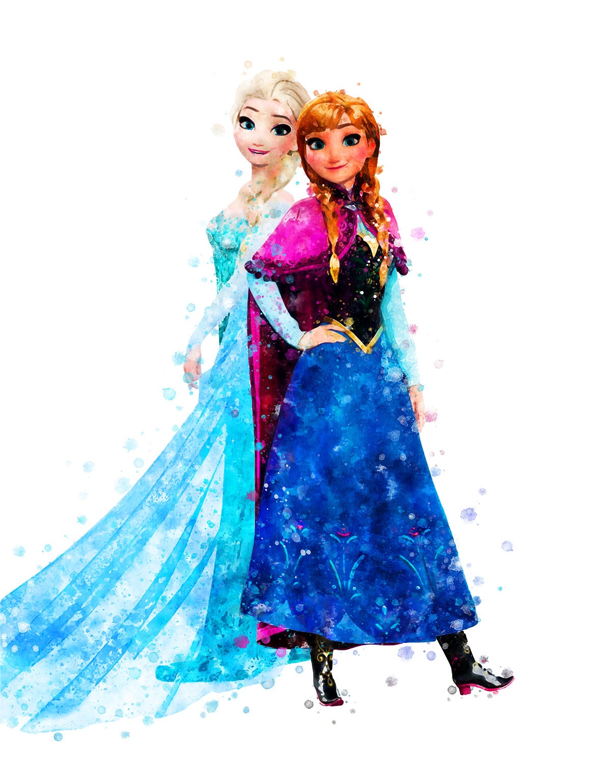 Anna and Elsa Print Frozen Printables Elsa and Anna Watercolor - Etsy