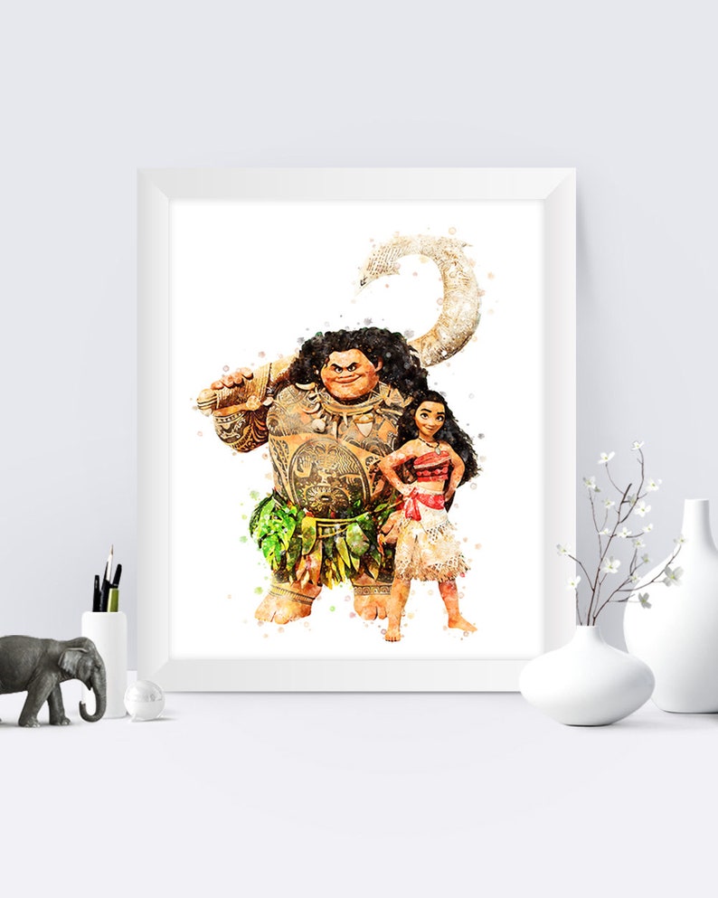 Princess Moana and Maui Print Moana Watercolor Disney Princess | Etsy