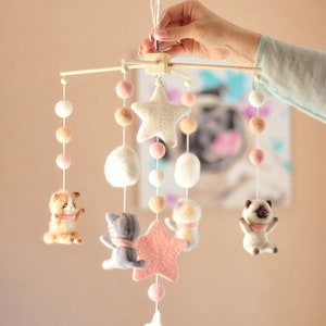 Сustomized Felted Baby Mobile. Nursery Felted Mobile With Cats ...