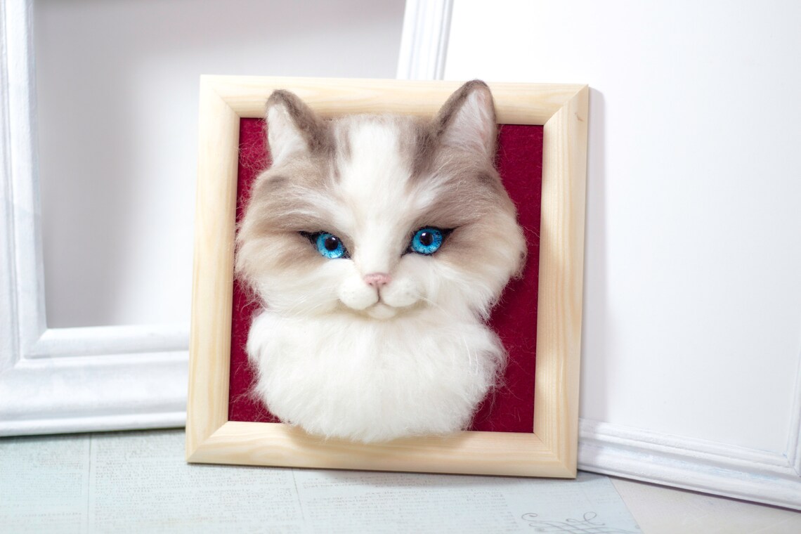 Wool portrait of a cat. Ready to ship. Felting technique. Cat | Etsy