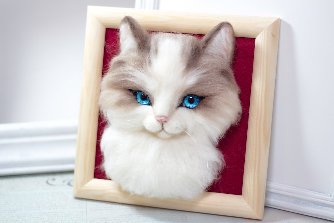 Wool Portrait of a Cat. Ready to Ship. Felting Technique. Cat - Etsy