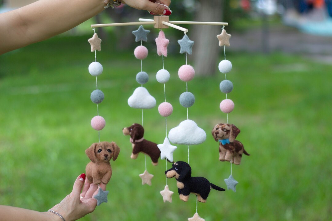 Customized Felted Baby Mobile. Nursery Felted Mobile With Dachshund ...