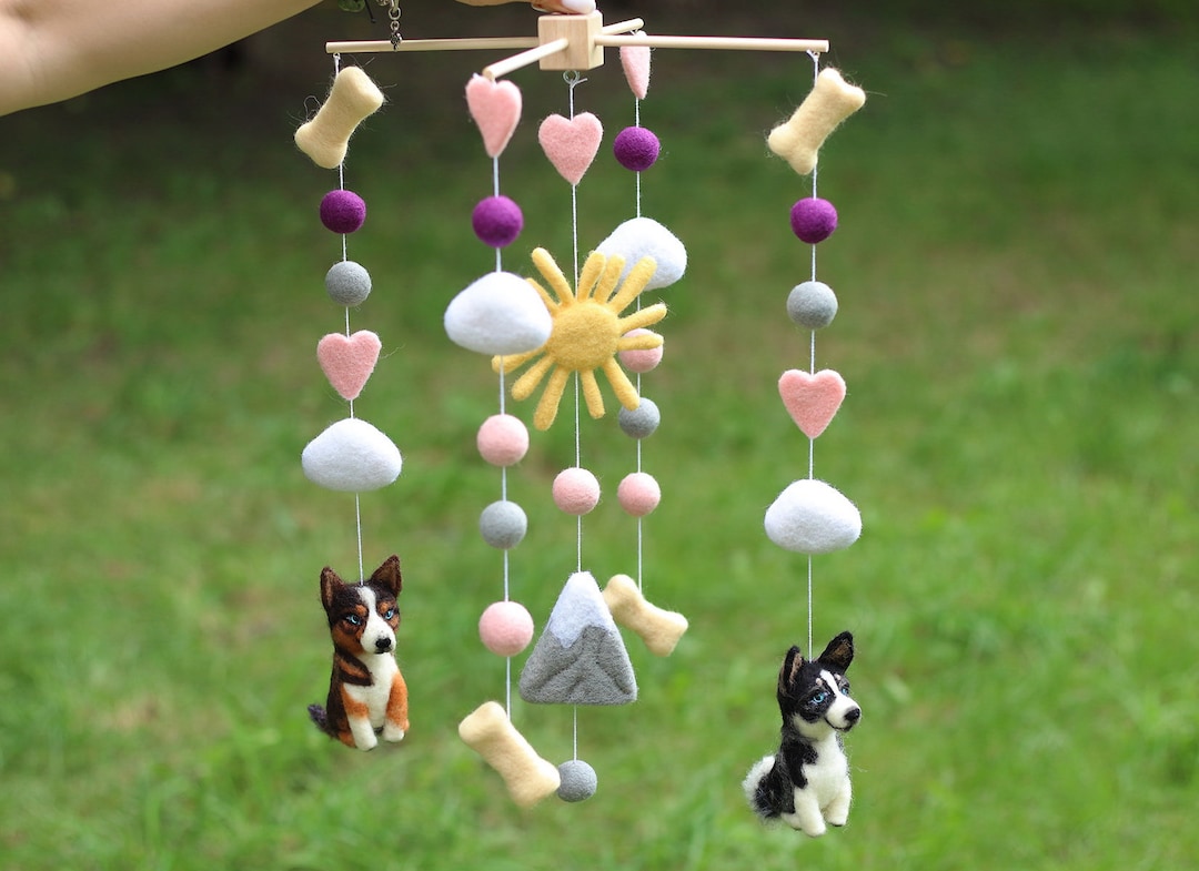 Customized Felted Baby Mobile. Nursery Felted Mobile With Dogs ...