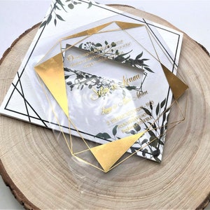 Clear Acrylic Wedding Invitation: Gold Foil Floral Envelope - Etsy