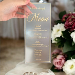 Gold Foil Acrylic Wedding Menu Card (4x9") Custom Event Decor, Luxury ...