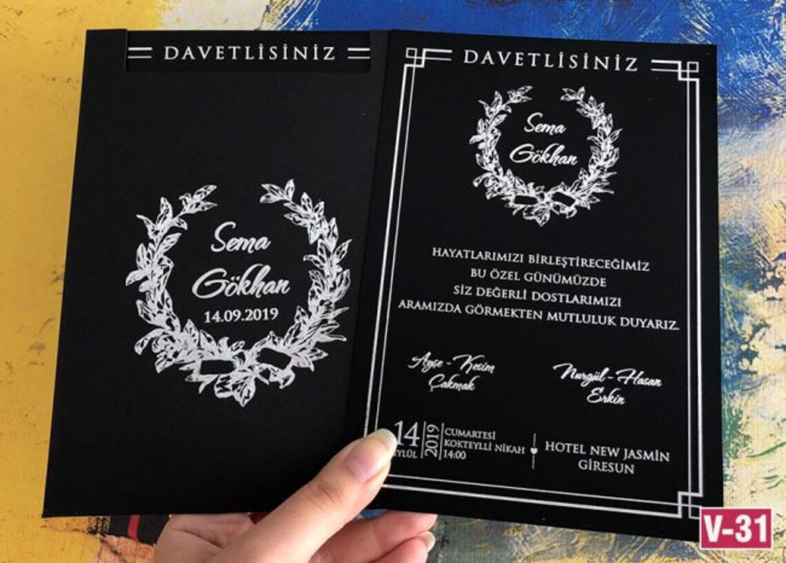 Black Acrylic Wedding Invitation Black Envelope Gold | Etsy